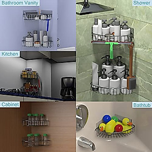 STARICH Shower Shelf for inside Shower, Shower Shelf Corner, Shower Corner Caddy, Adhesive Shower Caddy, Shower Wall Caddy, Stainless Steel Shower Caddy Suction No Drill Bathroom Storage 2 Pack Silver