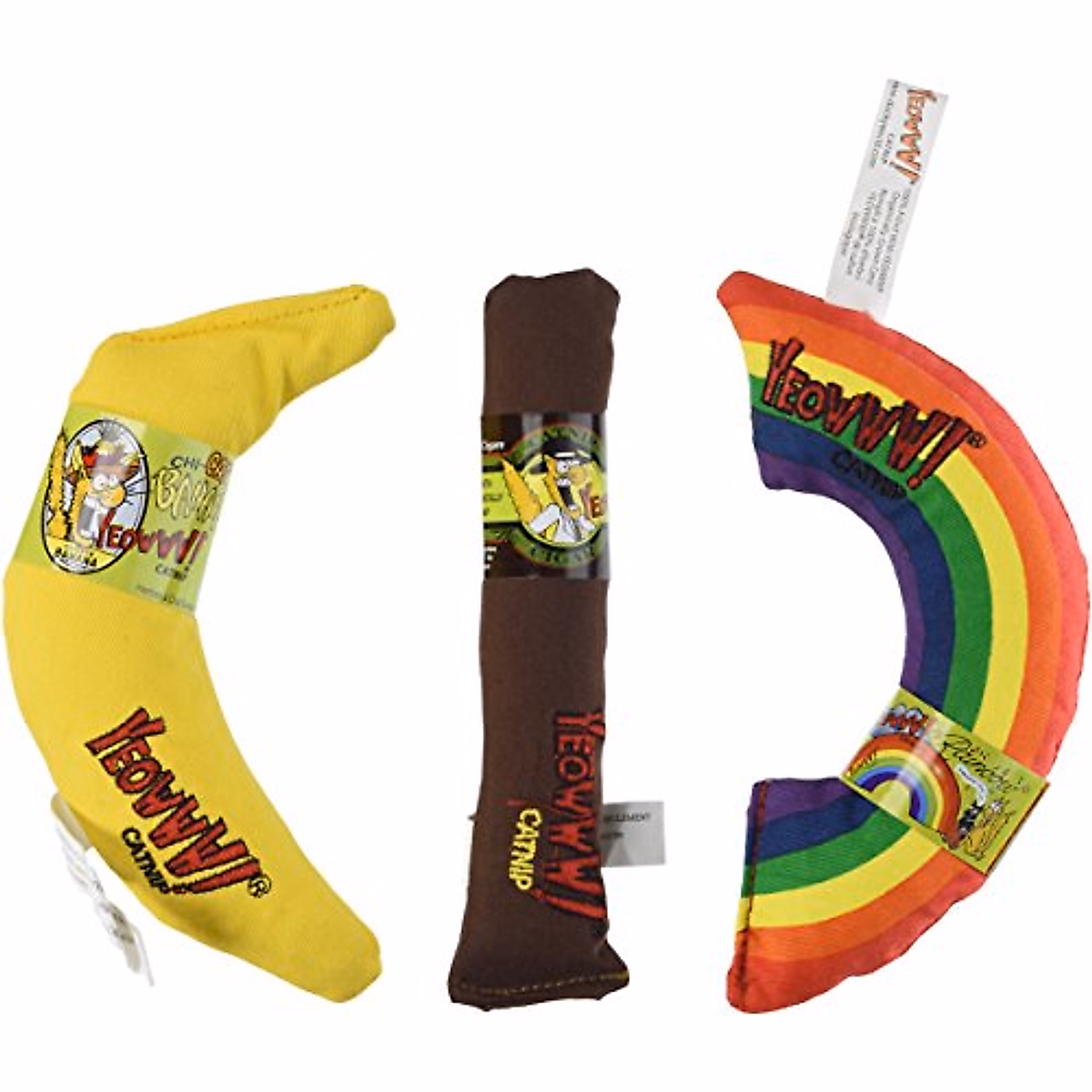 Yeowww! Catnip Toy Variety Pack ? Cigar & Banana & Rainbow ? Made in USA