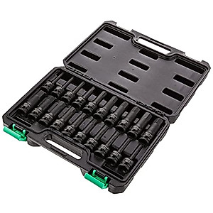 Amazon Brand - Denali 20-Piece 1/2-Inch Drive Impact Hex Driver Set with, SAE/Metric Size Carrying Case