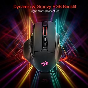 Redragon M811 PRO Wireless MMO Gaming Mouse, 15 Programmable Buttons RGB Gamer Mouse w/Ergonomic Natural Grip Build, 10 Side Macro Keys, Software Supports DIY Keybinds & Backlit