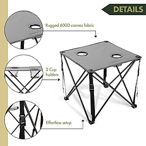 ARROWHEAD OUTDOOR 26” (66cm) Heavy-Duty Portable Camping Folding Table, 2 Cup Holders, Compact, Square, Carrying Case Included, Steel Frame, High-Grade 600D Canvas, USA-Based Support