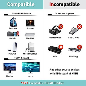 UANTIN HDMI to DisplayPort Adapter (4K 60Hz,1080p 120Hz) Uni-Directional HDMI Male to DP Female Converter for Monitor Compatible with GPU,Laptop,AMD,NVIDIA,PS5,Xbox and More - 1 Pack