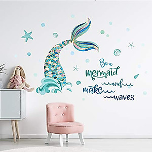 decalmile Mermaid Tail Wall Decals Quotes Be a Mermaid and Make Waves Wall Stickers Baby Nursery Girls Bedroom Bathroom Wall Decor