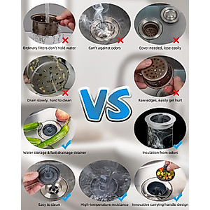 Hibbent 3 in 1 Kitchen Sink Drain Strainer and Stopper Combo, Chrome Stainless Steel Wraped Shell, Anti-Clogging Basket Strainer with Foldable Handle for US Standard 3-1/2" Drain