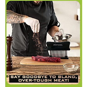 XSpecial Meat Tenderizer Tool 48-Blades Stainless Steel - Ease to Use & Clean - Kitchen Gadgets Tools with Sharp Needle Makes The Toughest Steak Tender - No More Pounder Meat Hammer Or Meat Mallet