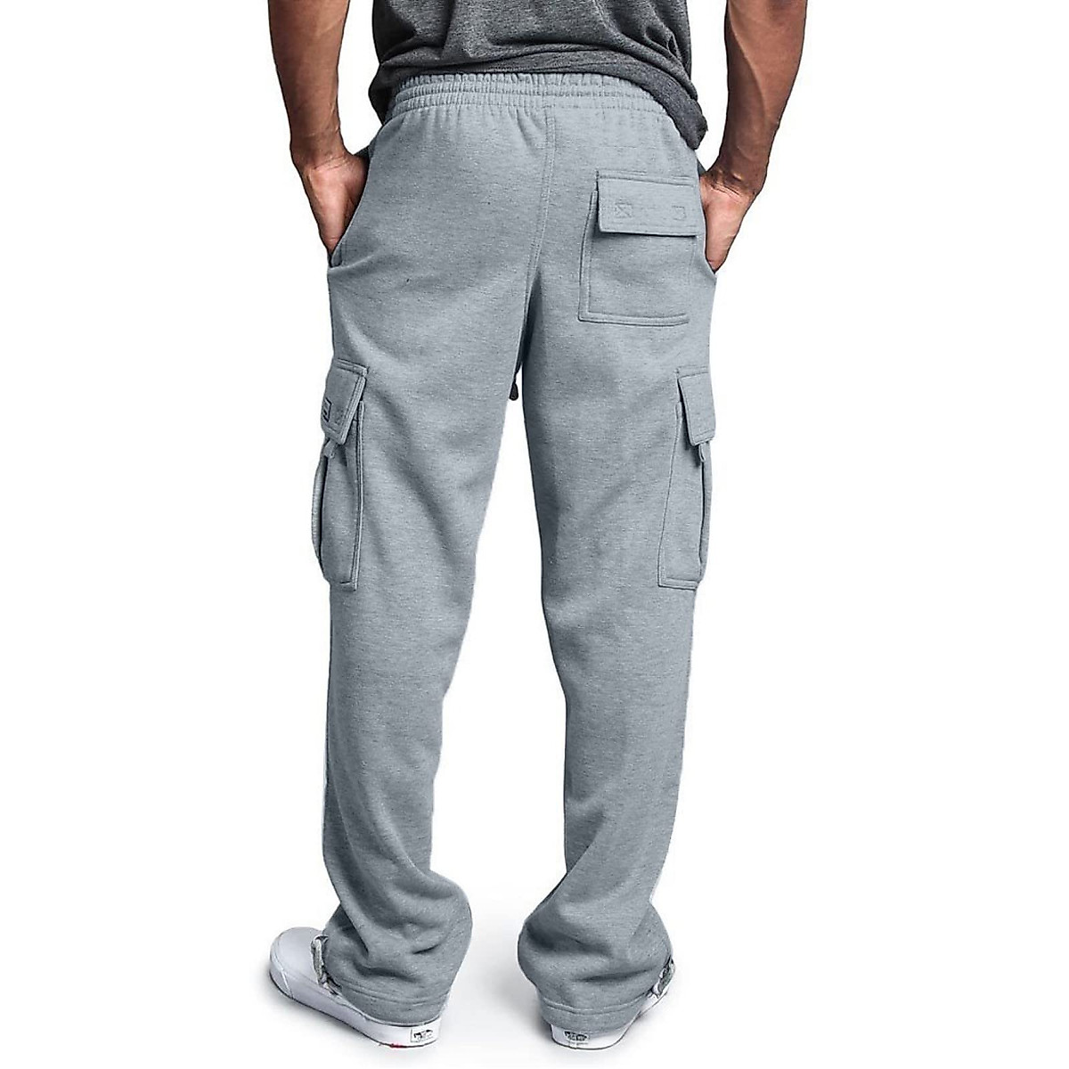 Men's Heavyweight Fleece Cargo Sweatpants Elastic Waist Joggers Baggy Drawstring Sweatpants with Pockets Cargo Pants Trousers