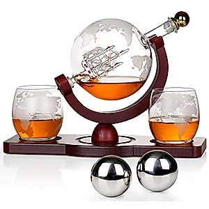 Gifts for Men Dad, Whiskey Decanter Globe Set with 2 Ball Stones & 2 Glasses, Anniversary Birthday Gifts for Him Husband, Unique Christmas Gift for Bourbon Scotch Liquor Vodka, Cool Stuff
