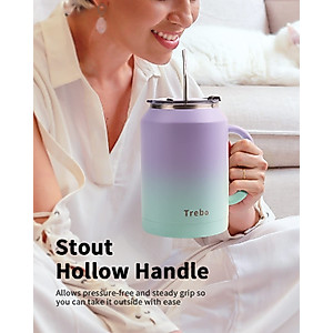 Trebo Water Bottle 64oz with Paracord Handle, Half Gallon Food-grade Double Wall Vacuum Stainless Steel Insulated Jug with Straw Spout Handle Lids,&Trebo 50 oz Mug Tumbler with Handle, Coffee Cup