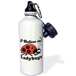 3dRose "I Believe In Ladybugs" Sports Water Bottle, 21 oz, White