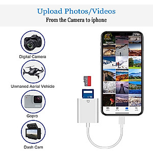 Lightning to SD Card Camera Reader for iPhone iPad,(Apple MFi Certified) SD Card Reader for iPhone,Trail Camera Viewer SD Memory Card Reader Adapter for iPhone 14/13/12/11/XS/XR/X/8/7/iPad,Plug & Play