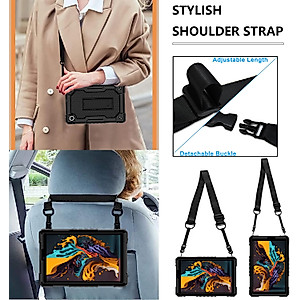 Doemoil for TCL TAB 8 WiFi 9132X/for TCL TAB 8 LE 9137W Tablet Case Soft Silicone Rubber Had Back Shell Kids Friendly Built in Stand Shoulder Strap for TCL TAB 8 WiFi/TCL TAB 8 LE (Black+Black)