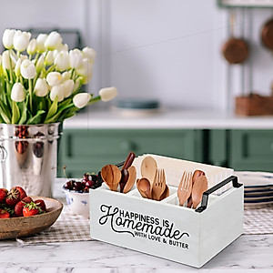 Updesign Rustic/Country Wooden Rectangular Utensil Caddy Organizer for Kitchen Counter, Tabletop, Party, BBQ