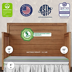 Dream On Me 2 in 1 Infant Crib and Toddler Bed Mattress | Greenguard Gold and JPMA Certified Crib Mattress | Copper-Infused Toddler Layer | Removable Zipper Cover | Pure Zen White and Grey