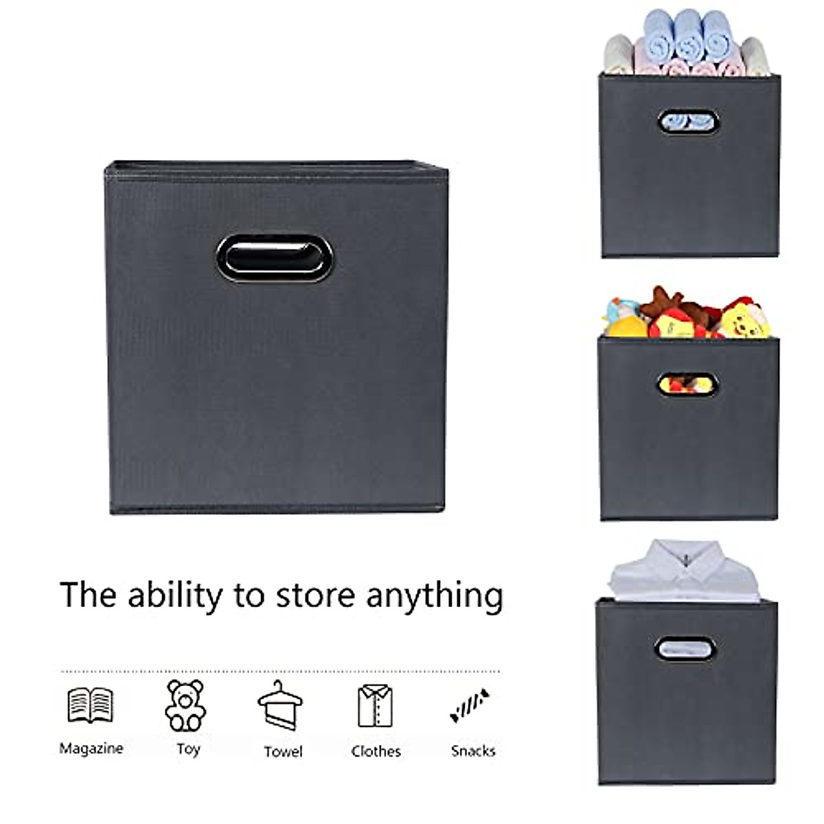 Yunkeeeper storage bins Cubes, Fabric Cube Organizer with Handle, Foldable Cube Bins for Cloth or Accessary Storage, 11x11x11, Set of 3,(Gray)