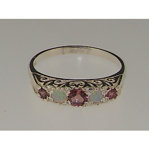 LetsBuyGold 925 Sterling Silver Natural Pink Tourmaline and Opal Womens Anniversary Ring - Size 8.25
