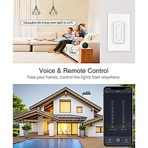 GHome Smart Dual Dimmer Switch Compatible with Alexa Google Home, 2.4GHz Wi-Fi Switch for Dimmable LED CFL INC Light Bulbs, Space Saving, Neutral Wire Required,1 Pack