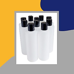 Kelkaa 8oz HDPE Durable Squeezable Plastic Bottles with Black Press Disc Top Cap Natural Clear Container for Any Liquid Products, Multi-Purpose Empty Refillable Bottles (Pack of 10)