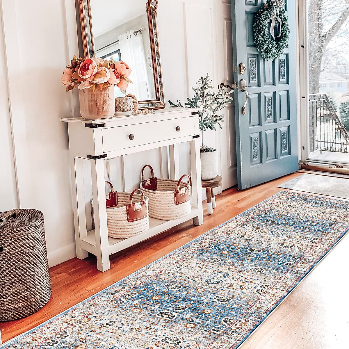 HY HAO YUN LAI Non Slip Runners for Hallways,Washable Hallway Long Ultra Soft Kitchen Non Shedding Accent Farmhouse Runner Rugs (Blue, 2 X 12)