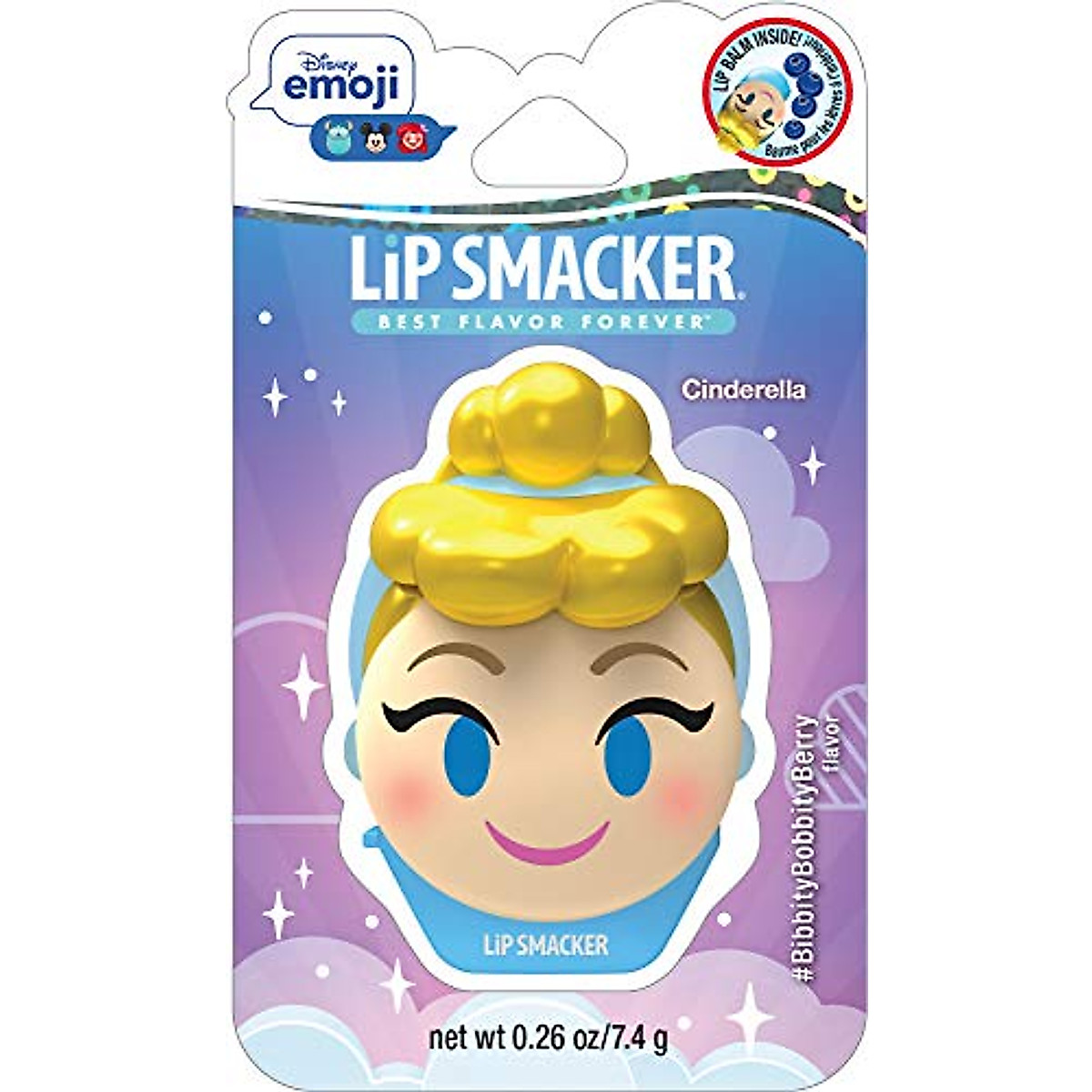 Lip Smacker Disney Cinderella Emoji Lip Balm Flavored, Bibbity Bobbity Berry, Clear, For Kids