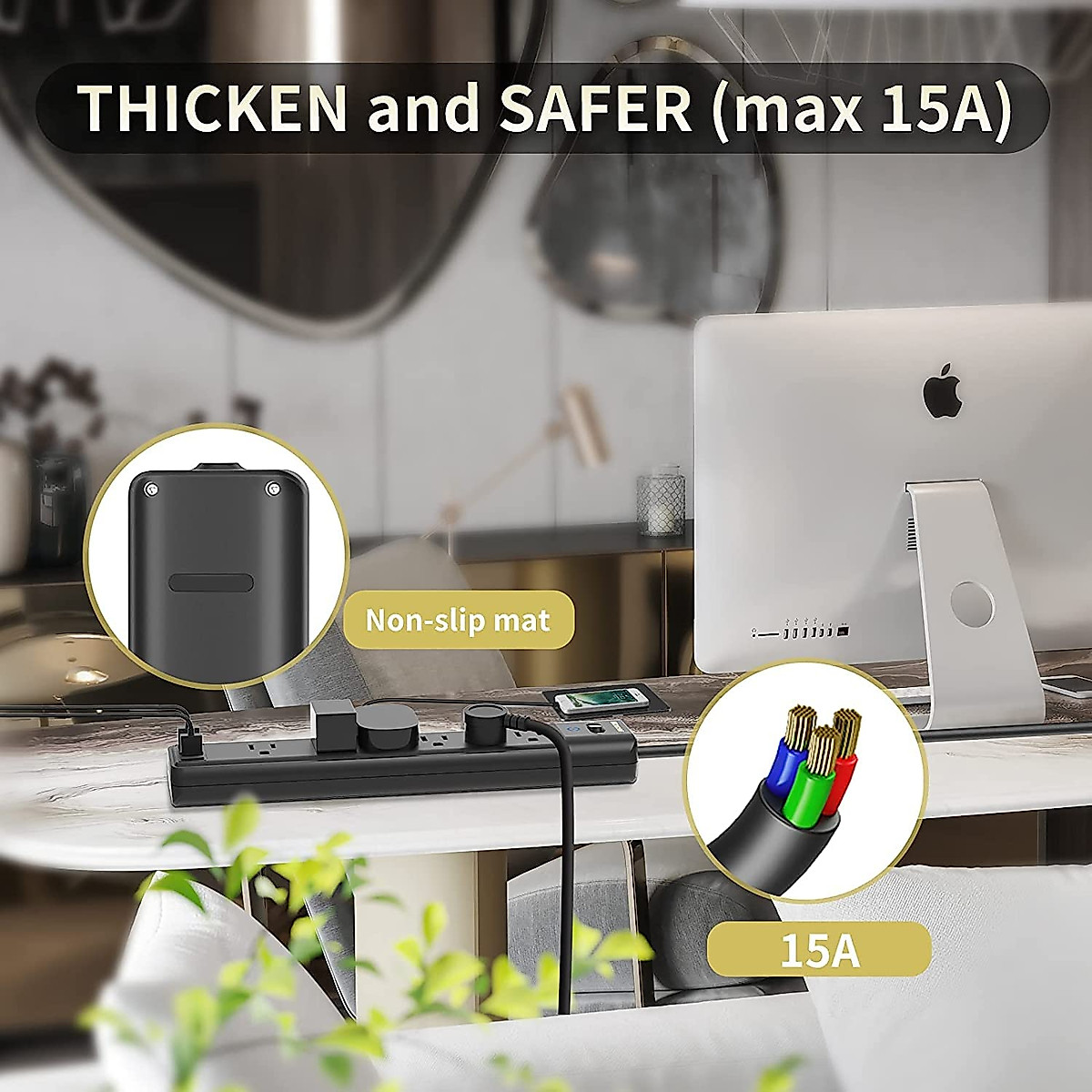 Power Strip 2-Pack, HITRENDS Surge Protector with 6 AC Outlets & 3 USB Charging Ports, 5 Feet Heavy Duty Extension Cord, 1875W/15A Multiplug for Home Office & Multiple USB Devices - Black