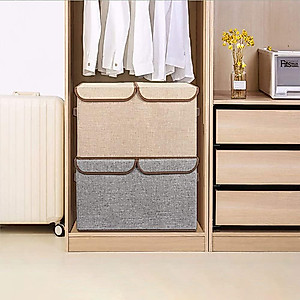 Storage Boxes with Double Lids and Handles, Collapsible Linen Storage Bins Organizer Clothes Baskets Cube with Removable Divider for Home Bedroom Closet Office Dorm (Green)