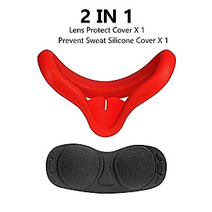 Zaracle Cover Set for Oculus Quest 2,1 Pcs Silicone Cover Eye Pad for Oculus Quest 2 Eye Cushion Cover Prevent Sweat Lightproof,and 1 Pcs VR Lens Cover for Quest 2 (Red Eye Cover + Black Lens Cover)