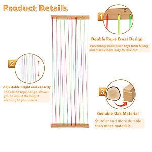 PHOENANCEE Stuff Animal Organizer for Plushies,Stuffed Animal Storage Wall,Plush Toys Holder Net Zoo for Kids Nursery Playroom Bedroom,Save Space,Length Adjustable,Upgraded,2 Pack(Natural Wood)