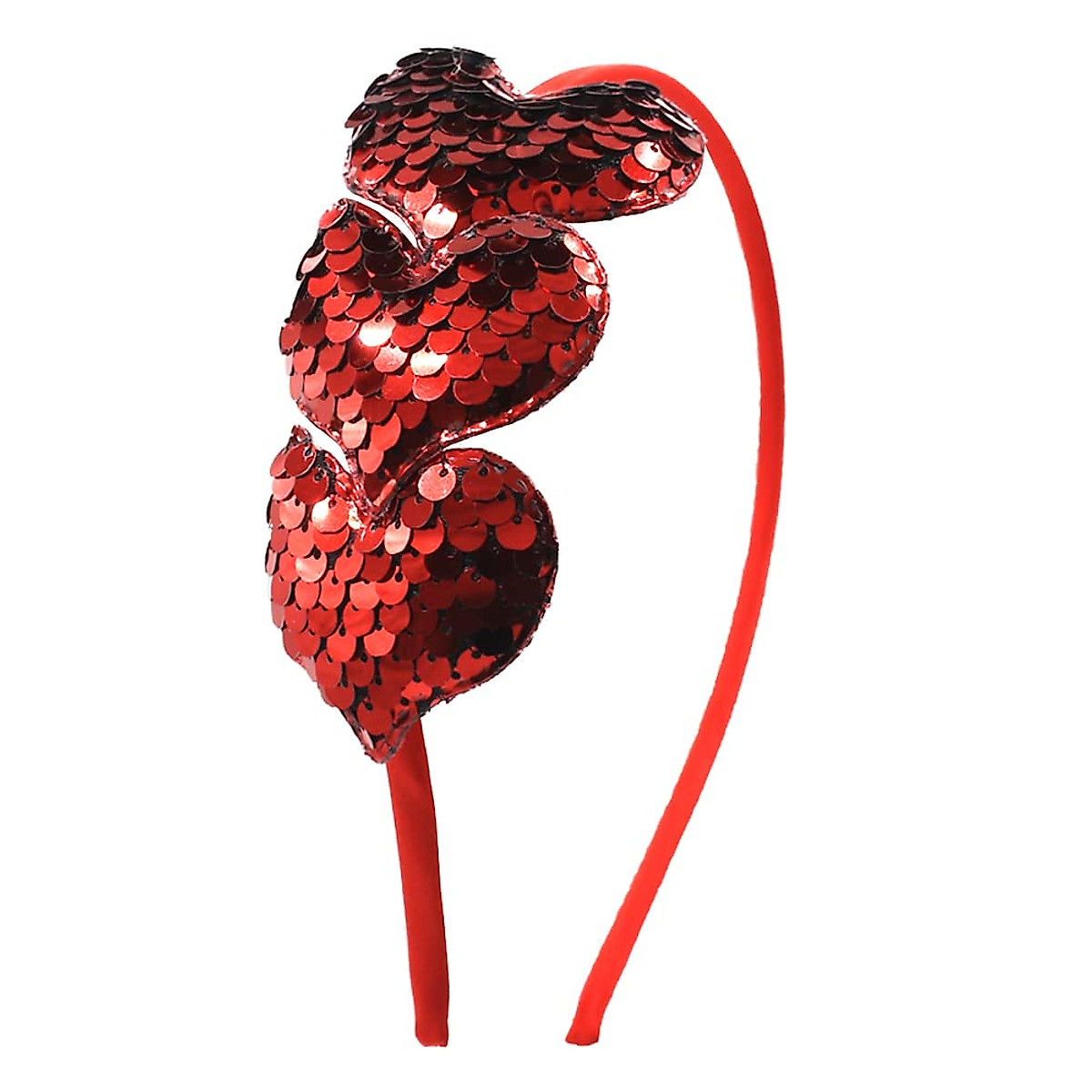 Heart Headband Heart Glitter Hair Band Love Sequin Hair Accessories Girl Women Valentine's Party Birthday Wedding (3 Red)