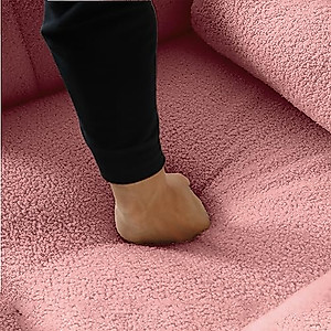 Penifun Teddy Accent Modern Side Gold Legs & Waist Pillow, Single Sofa Couch Armchair Reading Chairs for Living Waiting Room Bedroom Pink