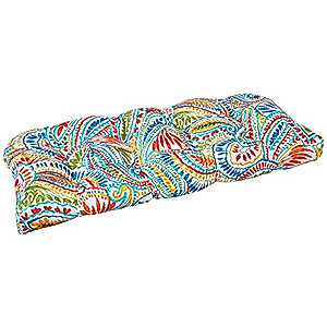 Pillow Perfect 572611 Outdoor/Indoor Ummi Multi Tufted Loveseat Cushion, 1 Count (Pack of 1), Blue