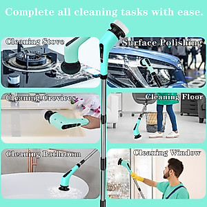 Electric Spin Scrubber, Cordless Bathroom Scrubber with Long Handle, Shower Scrubber for Cleaning with 7 Brush Heads, Power Wall Scrubber Suitable for Cleaning Wall, Kitchen, Bathroom， Window, Floor