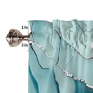 Kitchen Valances for Windows, Marble Texture Abstract Teal White Gold Glitter Splatter Kitchen Curtains, Kitchen Decor Short Curtains Rod Pocket Small Window Curtains, 54"x18" Bathroom Curtains Window