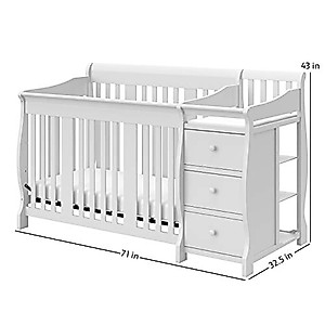 Storkcraft Portofino 5-in-1 Convertible Crib and Changer (White) – Changing Table Combo with Drawer, Converts to Toddler Bed, Daybed Full-Size Storage Drawer
