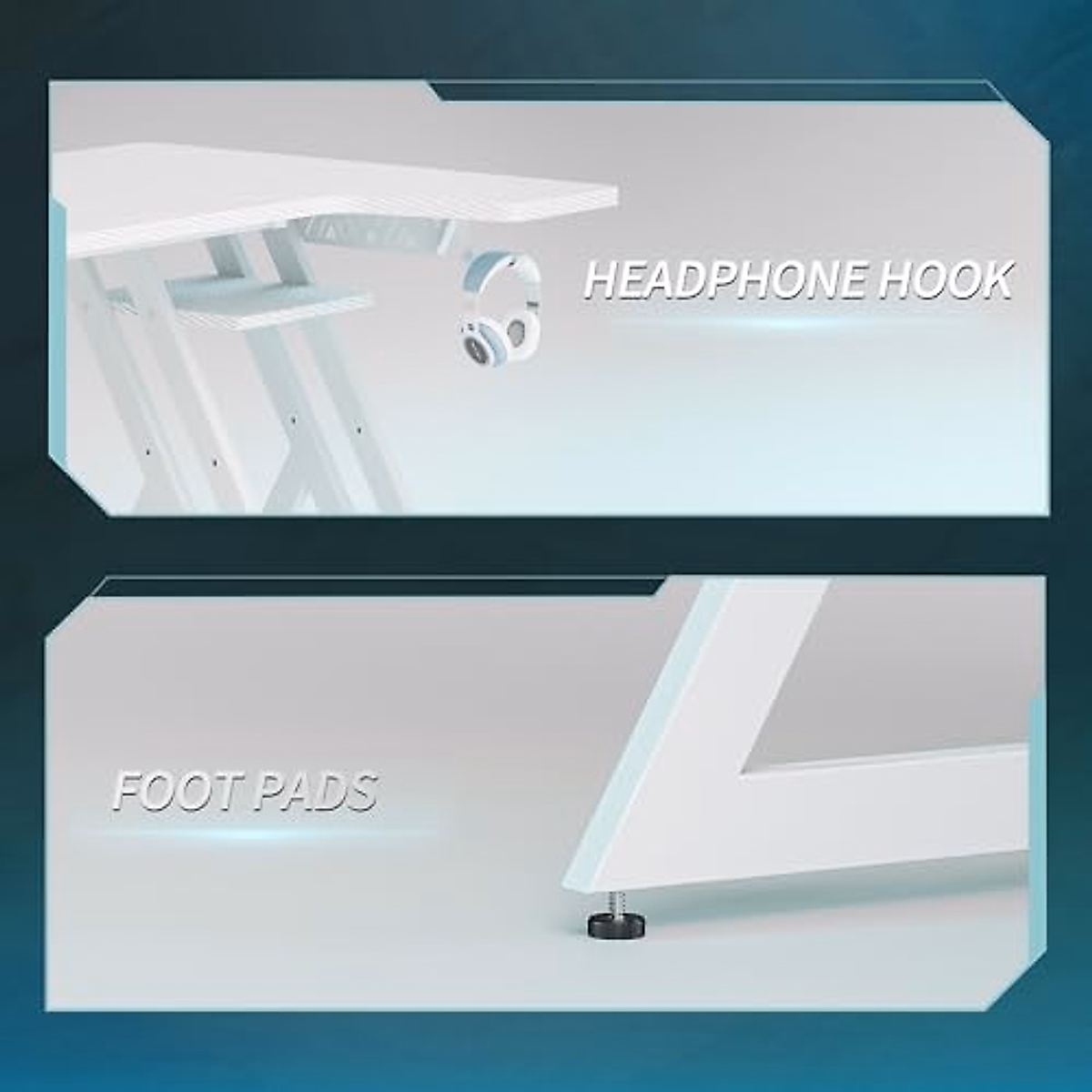 CubiCubi Aurora Gaming Desk with Carbon Fiber Surface, 55 Inch L Shaped Desk with Storage Shelves, Small Corner Computer Desk with Monitor Shelf, Gamer Desk PC Table, White