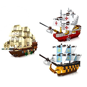 Apostrophe Games Famous Sailing Ships Building Block Set Toys - 3 Ships to Build, 506 Total Pieces - The Flying Dutchman, HMS Victory, Santa Maria, Model for Kids and Adults