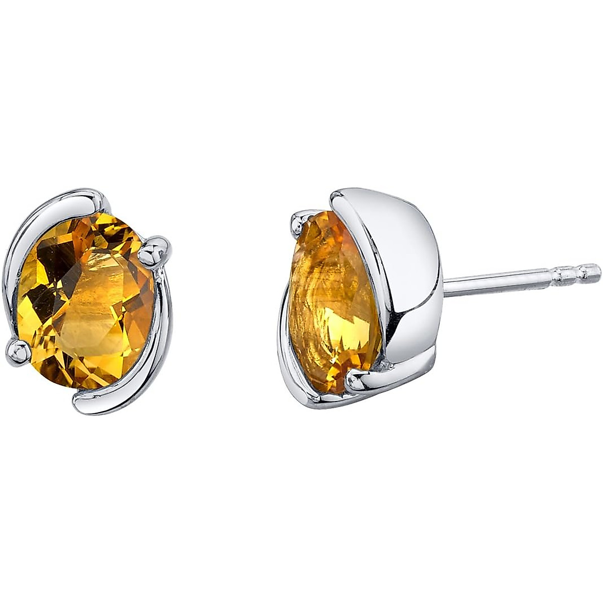 Peora Sterling Silver Bezel Stud Earrings for Women, Hypoallergenic Gemstones Oval Shape 8x6mm, Friction Backs