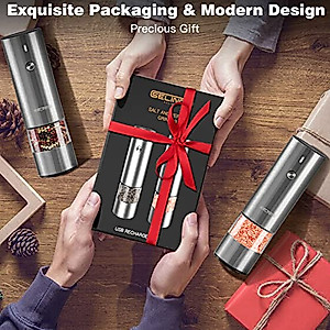 Rechargeable Electric Salt and Pepper Grinder Set - Stainless Steel, with USB Type-C Cable, LED Lights, Automatic Modern Electric Pepper Mill, 2 Adjustable Coarseness Mills, One Hand Operation