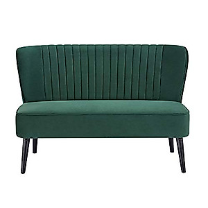 GIA Furniture Home Series Mid-Century Modern Armless Velvet Loveseat with Stripe Back, Love Seat, Green