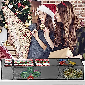 ProPik Holiday Hanging Wrapping Paper Storage Bag Organizer Swivel Hanger 360 Degree Multiple Mesh Pockets And Loops Holds Up To 25 Rolls 40 Inch Plus Space For Ribbons Bows And Gift Wrap (Gray)