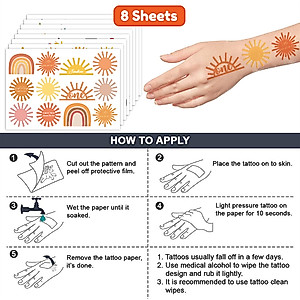 Sun Tattoo Temporary Tattoos Theme Birthday Party Decorations Supplies Favors Cute Stickers 8 Sheets 96 PCS Gifts for Kids Boys Girls Classroom Rewards Prizes Christmas
