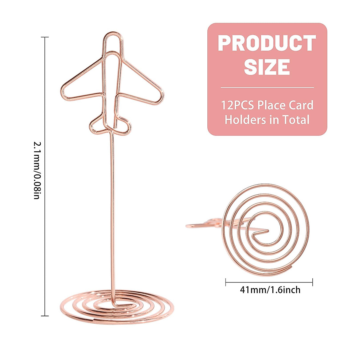 CHGCRAFT 12PCS Table Number Holders Airplane Shape Place Card Holders Metal Name Card Holders Table Number Stands Table Photo Picture Holders for Party Weddings Resturants, Rose Gold