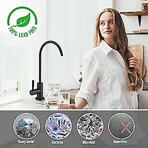 Kitchen Water Filter Faucet(2022NEW)100% Lead-Free Drinking Water Faucet Fits Most Reverse Osmosis Units or Water Filtration System in Non-Air Gap, Stainless Steel 304 Body(Matte Black)