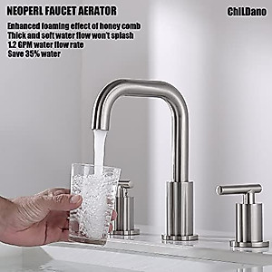 8 inch Brushed Nickel Widespread Bathroom Faucet, 2 Handle 3 Hole Bathroom Faucet with Sink Drain and Water Faucet Supply Hose, ChiLDano Bathroom Faucets CH3166BN