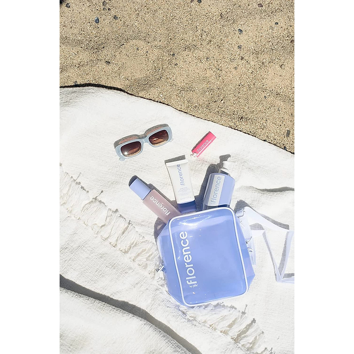 florence by mills Convertible Crossbody Cosmetic Bag, Clear Puple,Removable Adjustable Strap