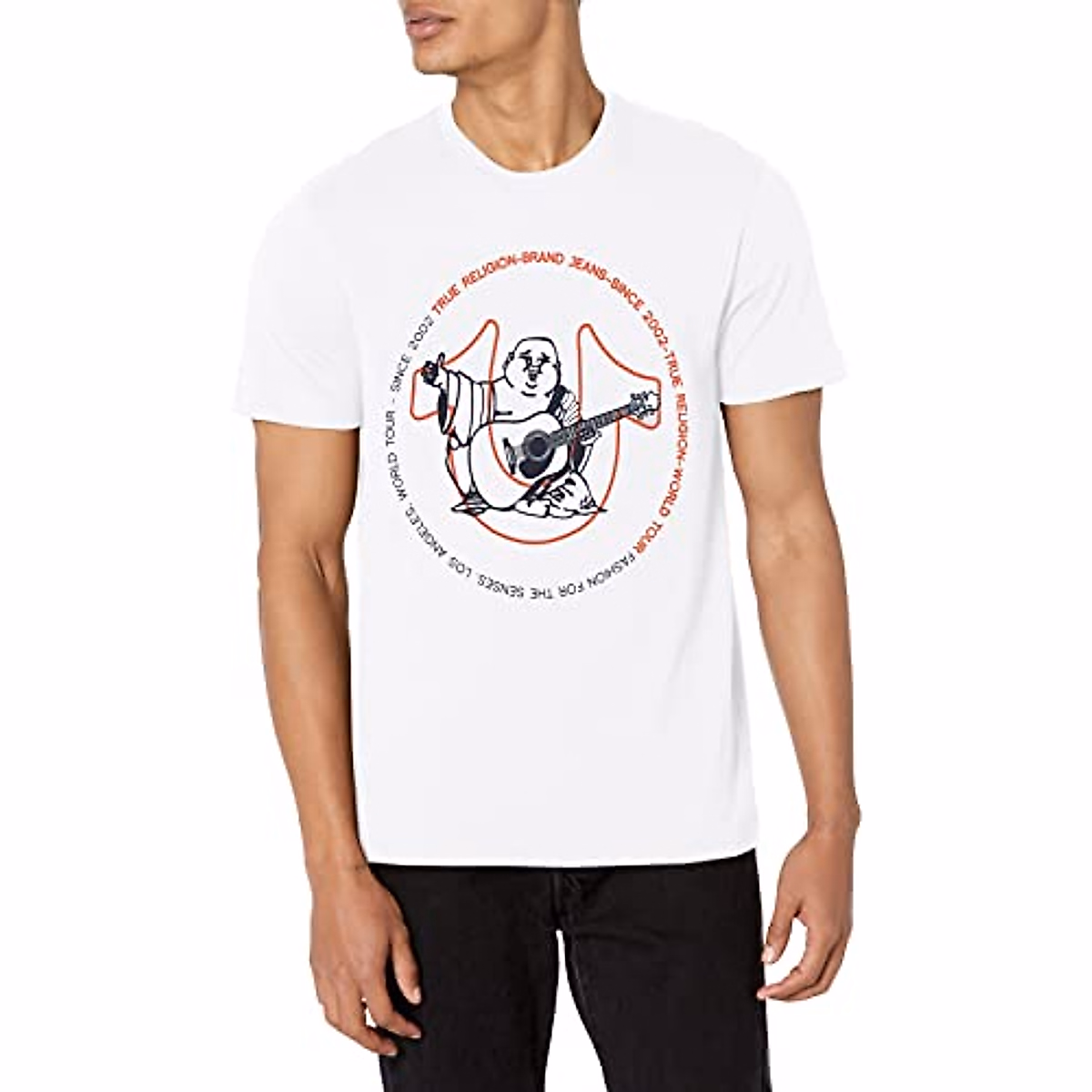 True Religion Men's Ss Two Tone Buddha Tee, Optic White