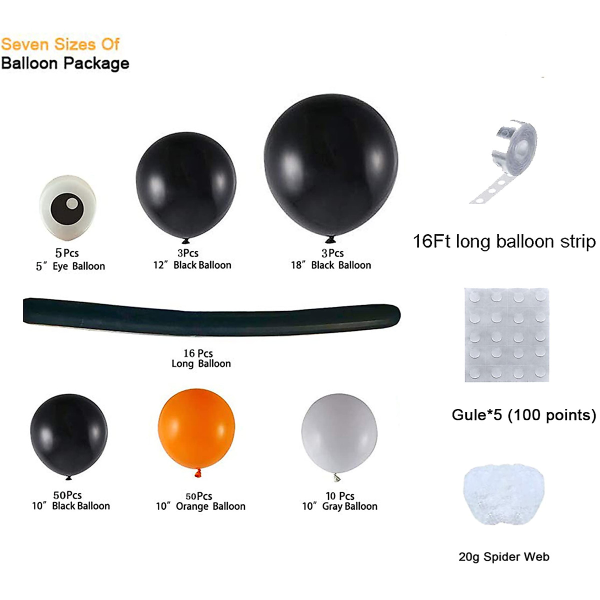 BONROPIN Halloween Balloon Garland Arch kit with Halloween Spider Web Black Orange Gray Balloons Spider Balloons for Halloween Day Party Decorations