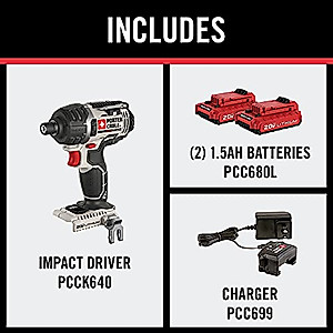 PORTER-CABLE 20V MAX* Impact Driver Kit, Cordless, 1/4-Inch (PCCK640LB)