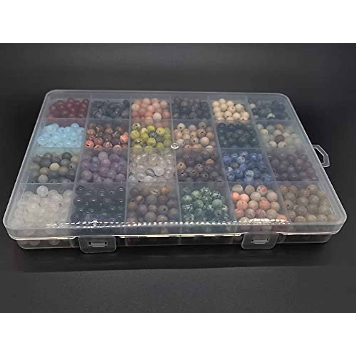 1200pcs 6mm Natural Round Stone Beads Gemstone Beading Loose Gemstone Beads Hole Size 1mm DIY Smooth Beads for Bracelet Necklace Earrings Jewelry Making,Box Packed (24 Material -2,6mm)