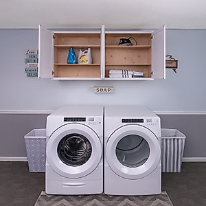 Quicklock RTA Laundry Cabinets | 60" - 72" Wide | Double Door Style | Shaker Cabinets | Made in The USA (Pure White, 12" D x 60" W x 30" H)