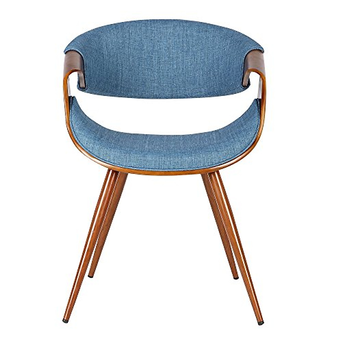 Armen Living Butterfly Mid Century Modern Upholstered Fabric Wood Dining Accent Chair for Kitchen Table Desk Vanity, 21D x 22W x 29H in, Blue/Walnut